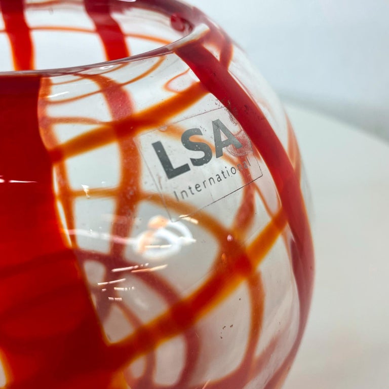 LSA International Art Glass Vase Bold Red Lines Handcrafted Mouth Blown ...