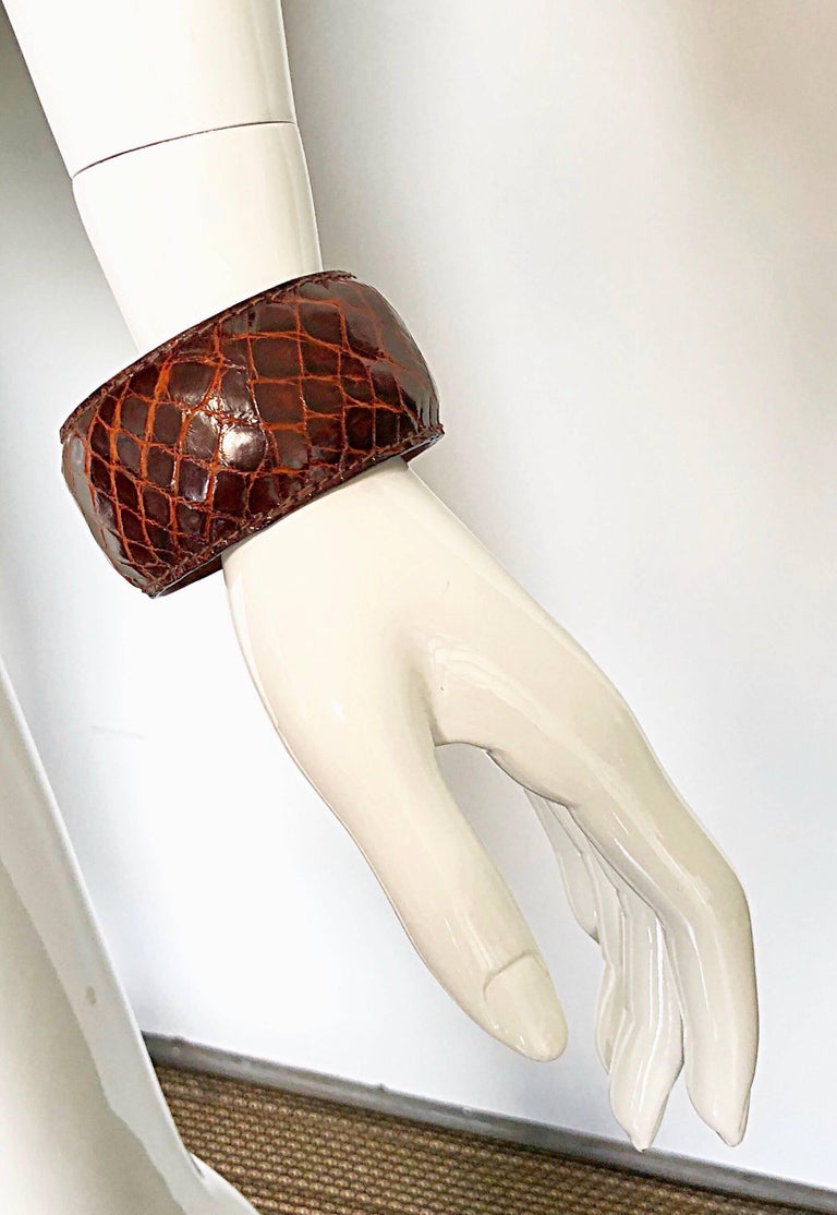 Luc Benoit 1970s Alligator Crocodile Cognac Brown 70s Vintage Bangle ...
