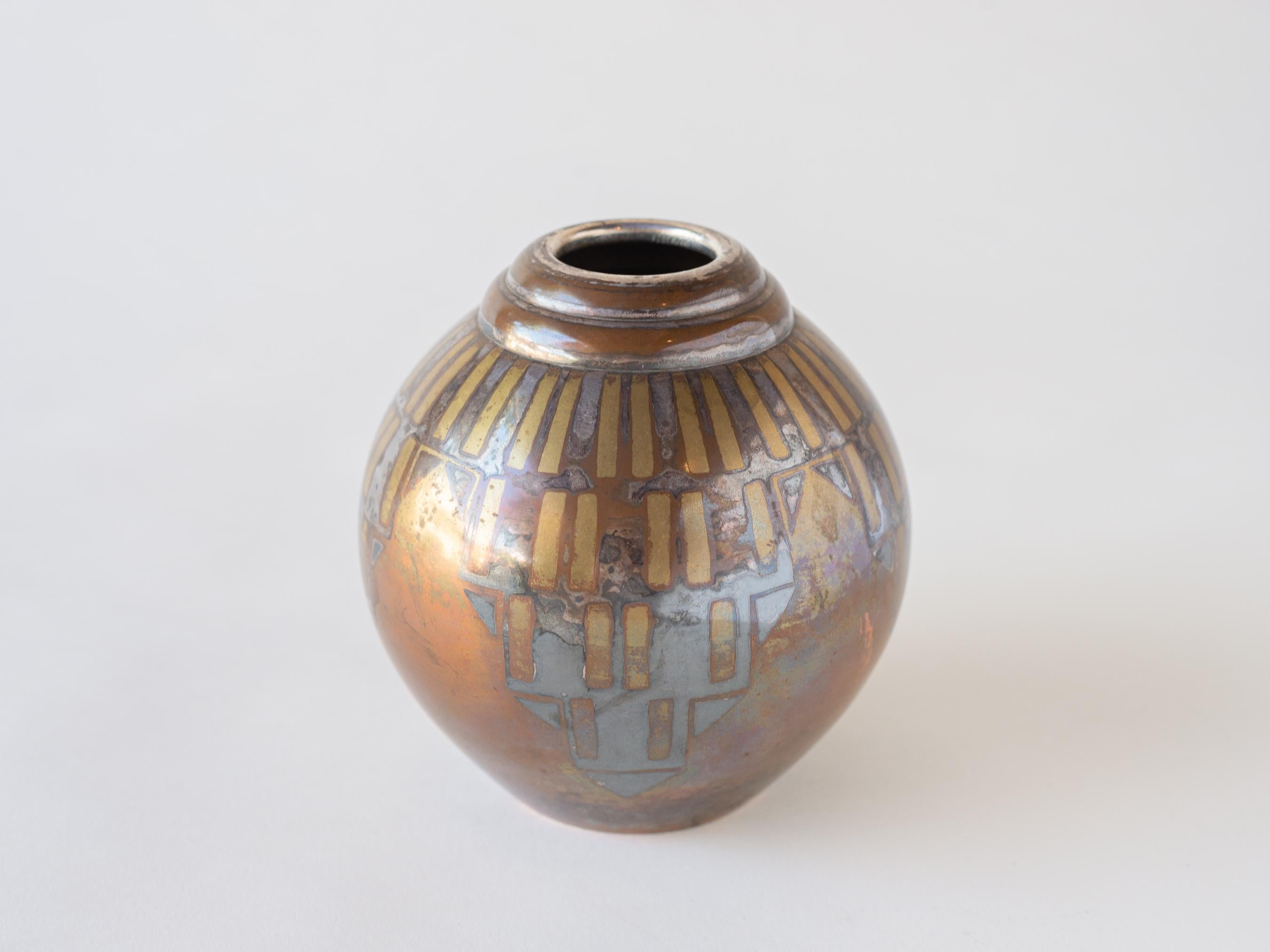 Luc Lanel for Christofle, Mixed Metal Dinanderie Vase, c. 1930 at 1stDibs