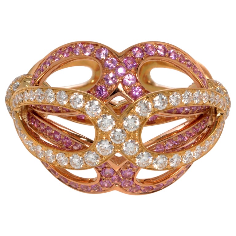 Luca Carati Diamond and Pink Sapphire Cocktail Ring 18K Yellow Gold 1 ...