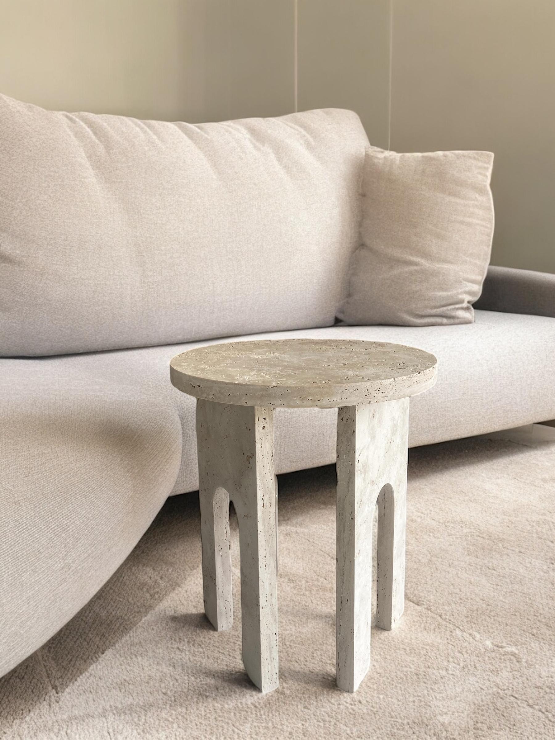 LUCCA Travertine Stone Round Side Table, Premium Natural Travertine ...