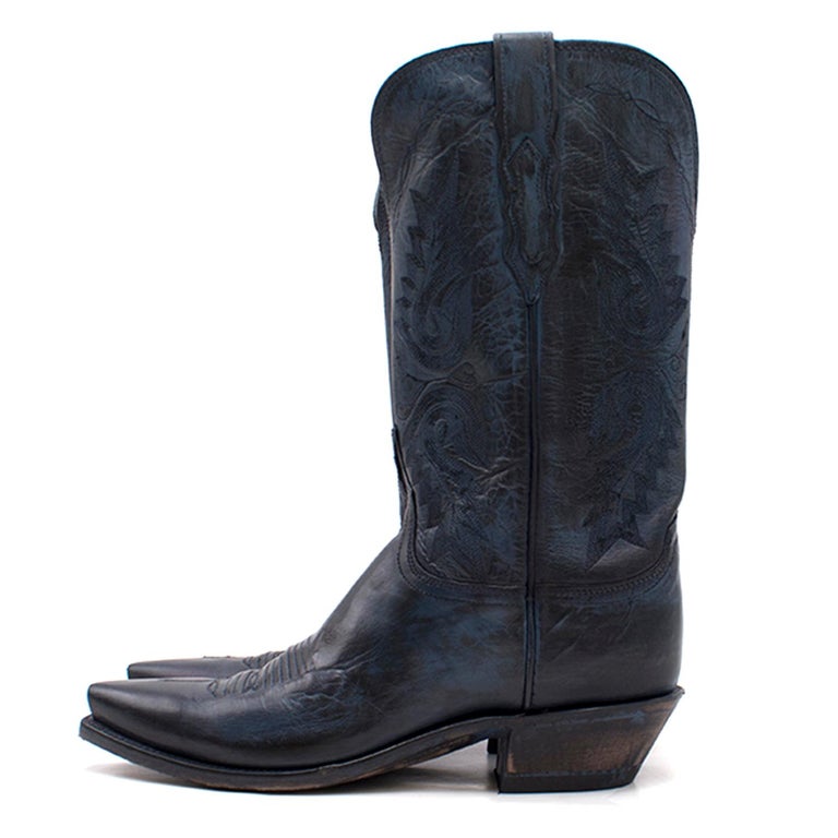 Lucchese Bootmaker Pointed Blue Leather Western Boots US 8.5 at 1stDibs