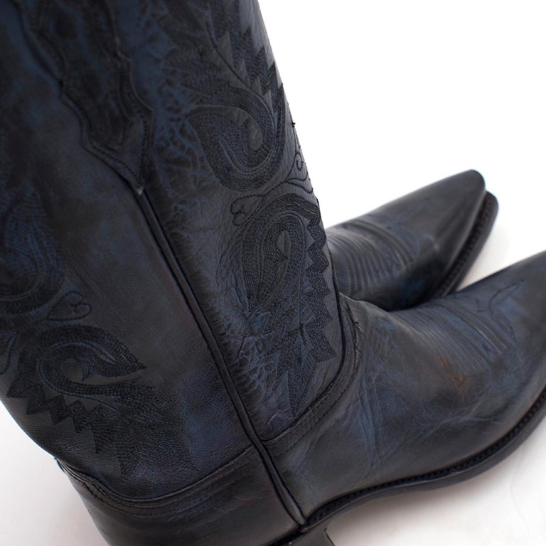 Lucchese Bootmaker Pointed Blue Leather Western Boots US 8.5 at 1stDibs