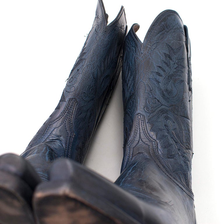 Lucchese Bootmaker Pointed Blue Leather Western Boots US 8.5 at 1stDibs