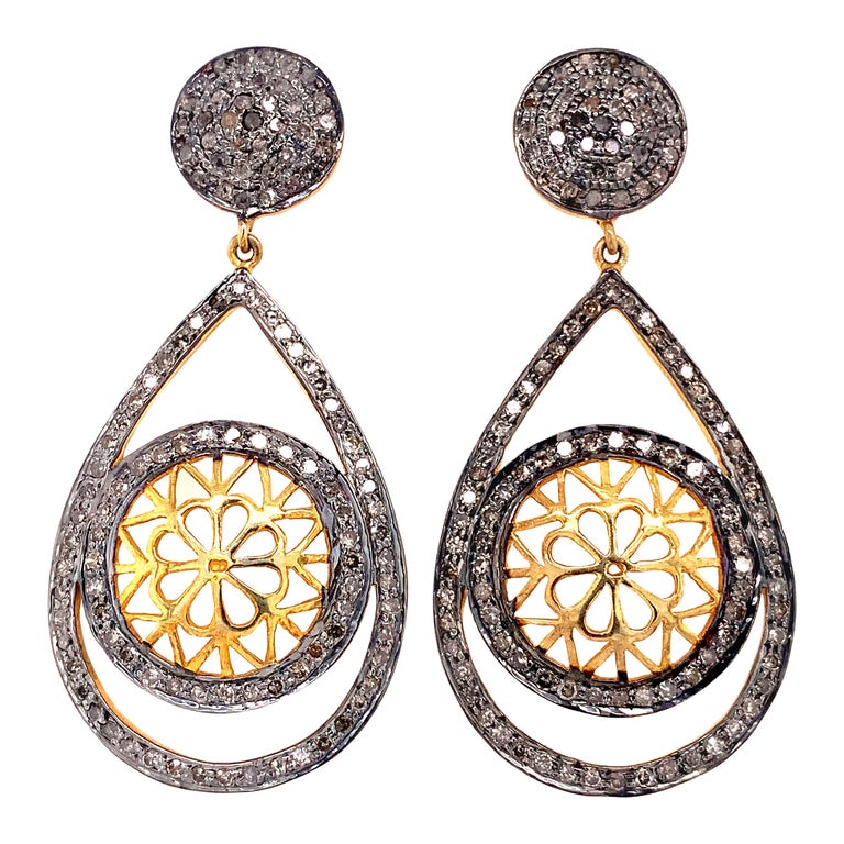 Lucea New York Black and Rustic Diamond Swirl Drop Earrings For Sale at ...