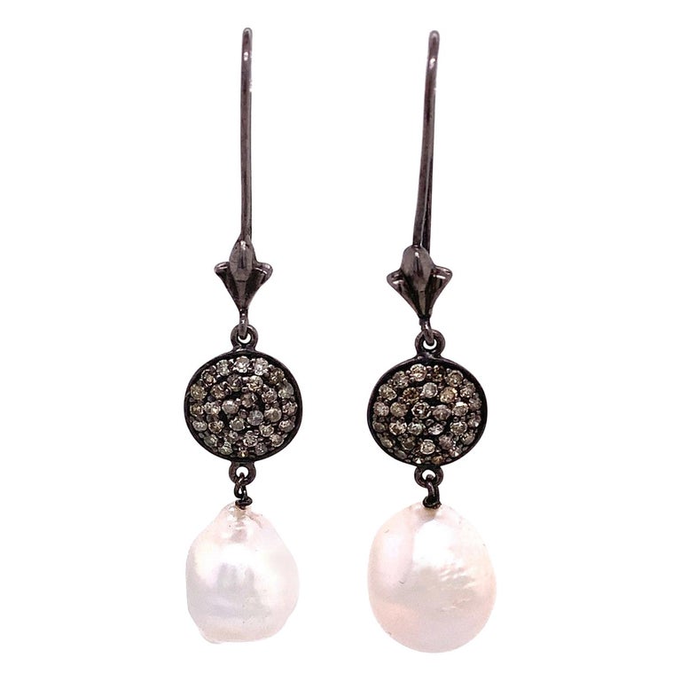 Lucea New York Icy Diamond and Pearl Earrings For Sale at 1stDibs