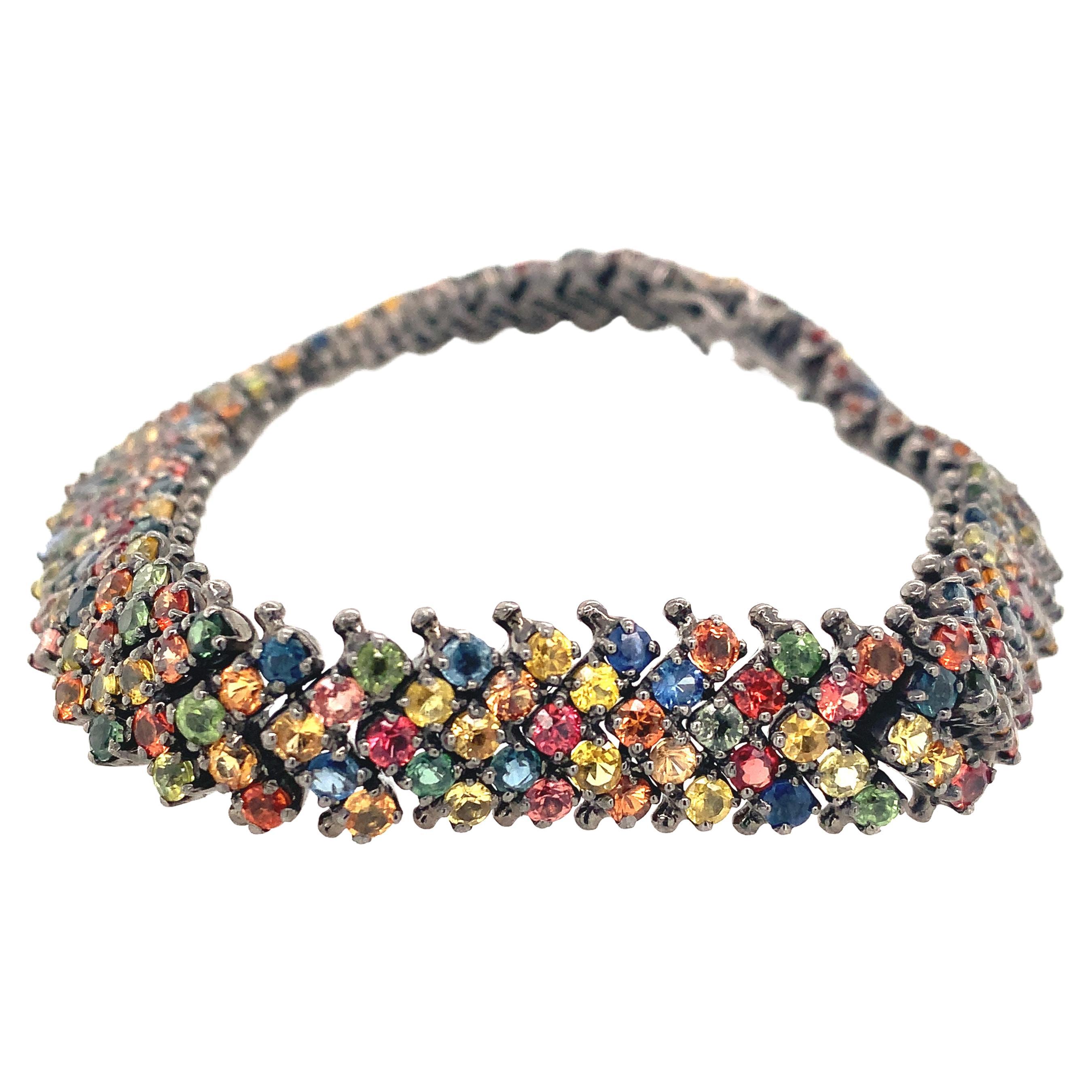 Lucea New York Multi Sapphire Silver Bracelet For Sale at 1stDibs