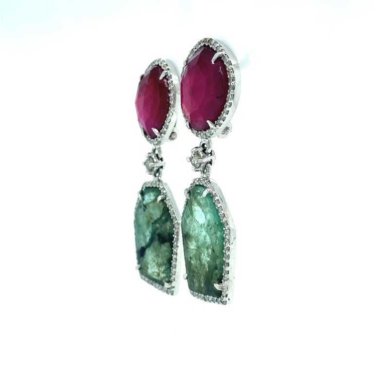 Lucea New York Ruby, Slice Emerald and Diamond Earrings For Sale at 1stDibs