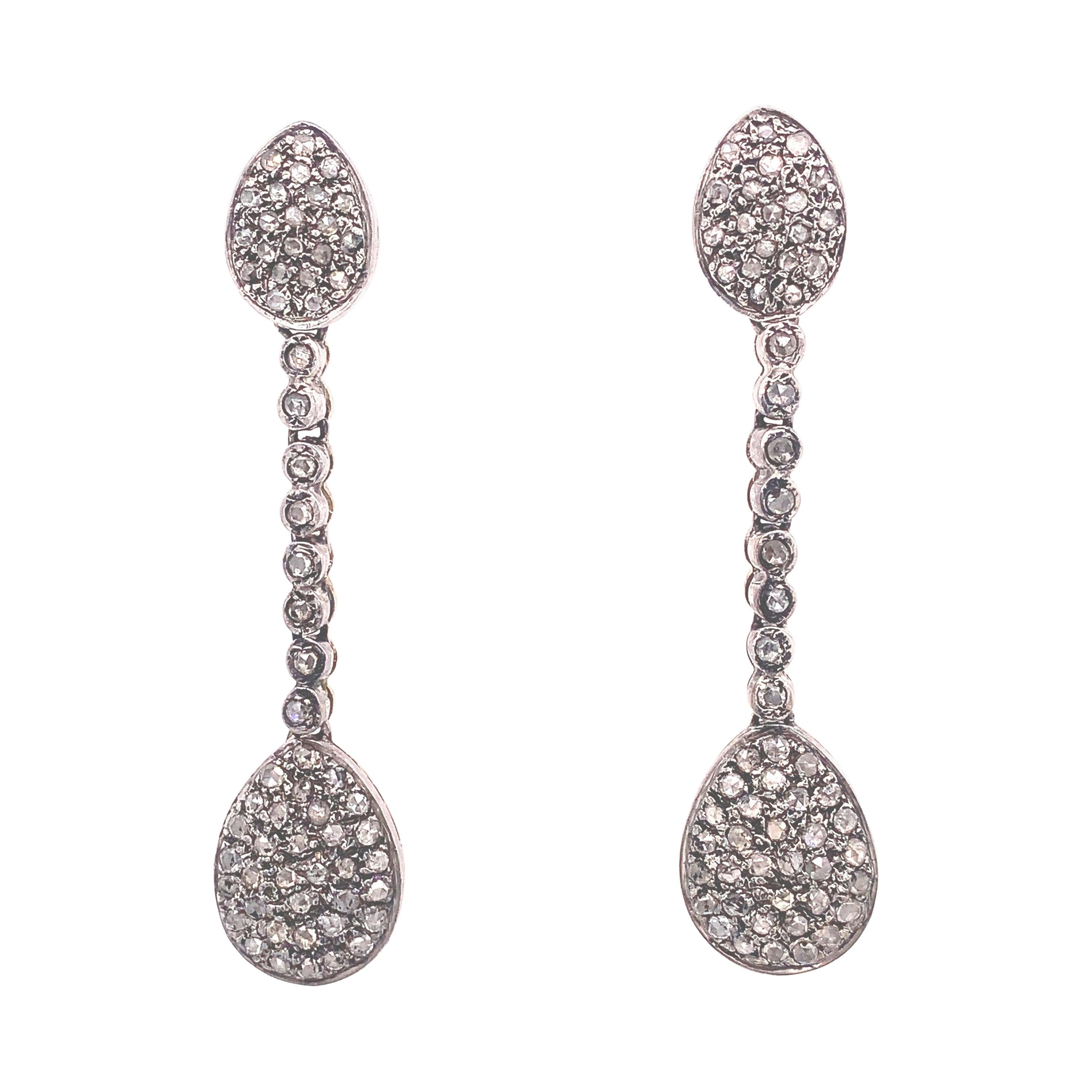Rustic Diamond Gold Drop Earrings at 1stDibs