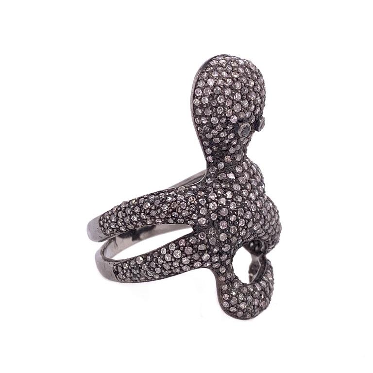 Lucea New York Rustic Diamond Octopus Ring For Sale at 1stDibs ...