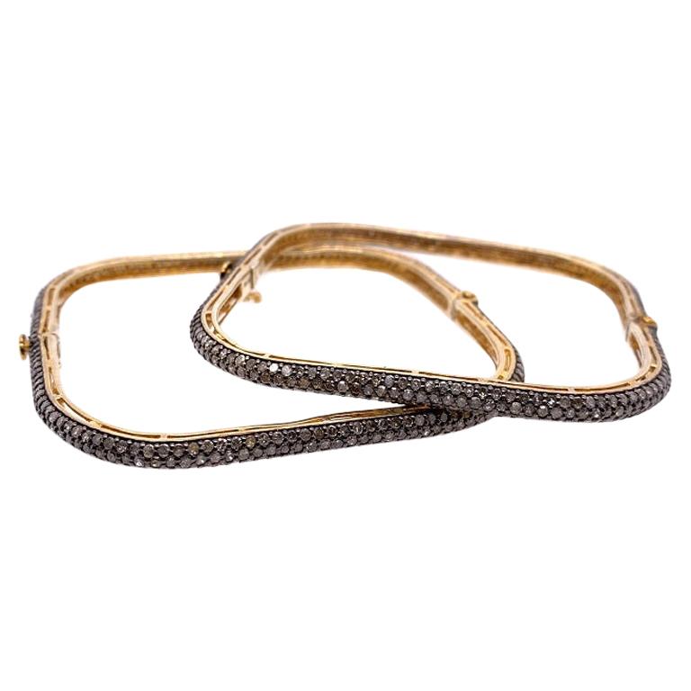 Lucea New York Rustic Diamond Square Bangle Set of Two For Sale at 1stDibs