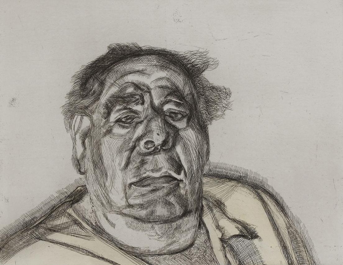 Lucian Freud - Lord Goodman con su pijama amarillo en venta en 1stDibs