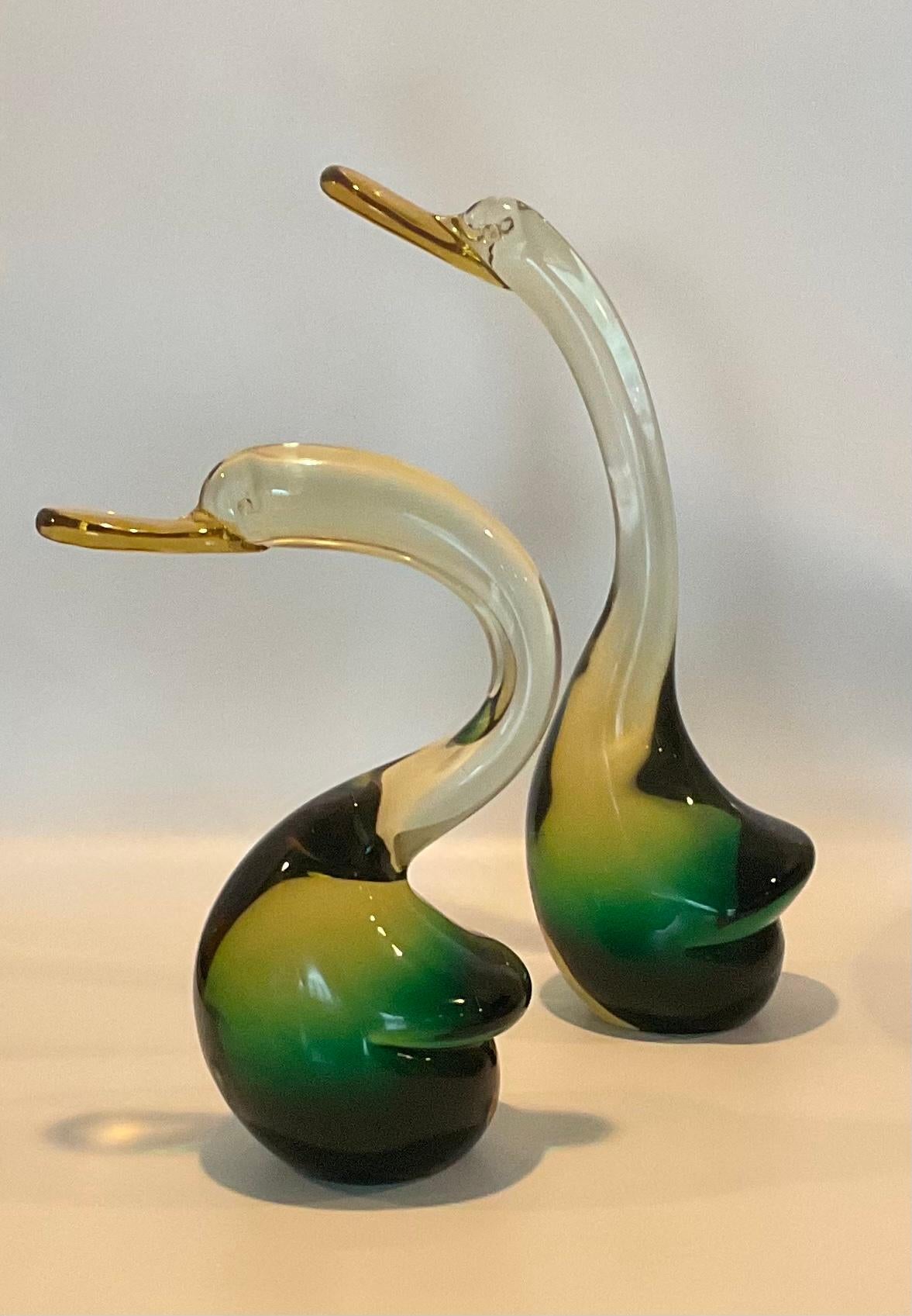 Luciano Gaspari Salviati Murano Pair Solid Glass Sommerso Duck