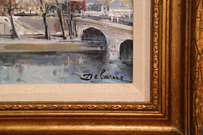 Lucien Delarue - Framed Oil on Canvas Painting "L'Ile Saint-Louis ...