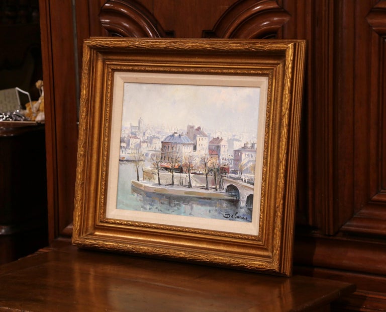 Lucien Delarue - Framed Oil on Canvas Painting "L'Ile Saint-Louis ...