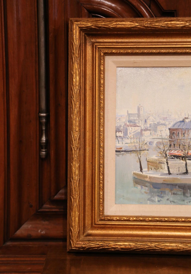 Lucien Delarue - Framed Oil on Canvas Painting "L'Ile Saint-Louis ...