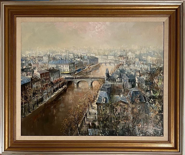 Lucien Delarue - Grande peinture à l'huile française Paris, rivière ...