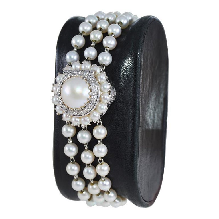 Lucien Piccard 14Kt. Solid White Gold Art Deco Pearl and Diamond Watch ...