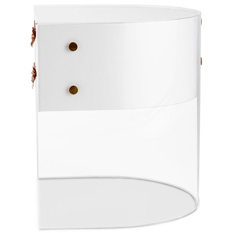 Lucite Acrylic, White Chinese Lacquer and Copper Bedside Pedestal by ...