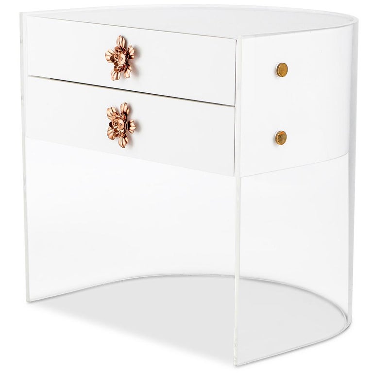 Lucite Acrylic, White Chinese Lacquer and Copper Bedside Pedestal by ...