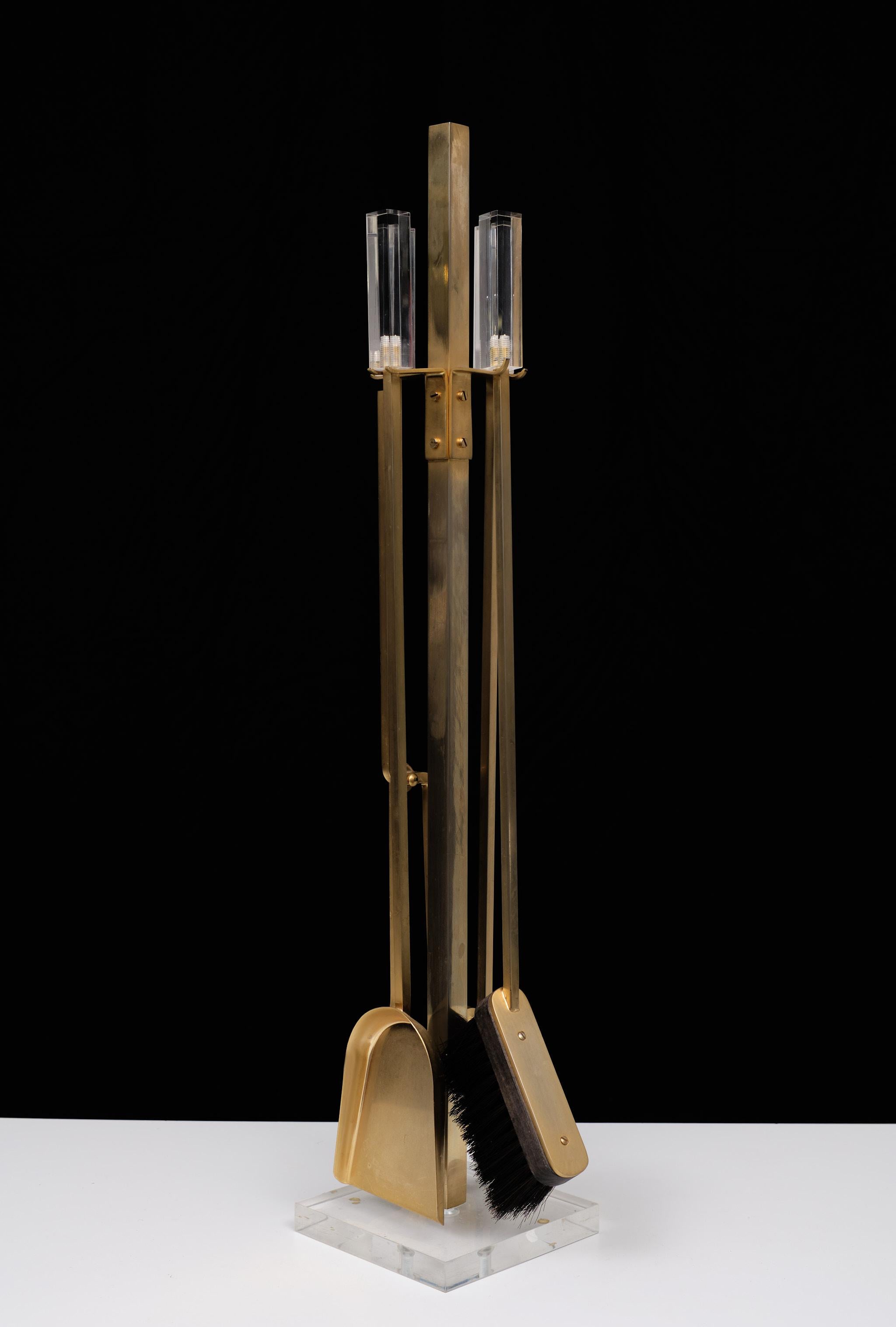 Lucite and Brass fireplace set France 1970s For Sale at 1stDibs