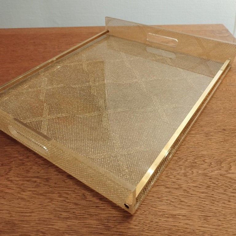 Lucite and Brass Serving Tray For Sale at 1stDibs