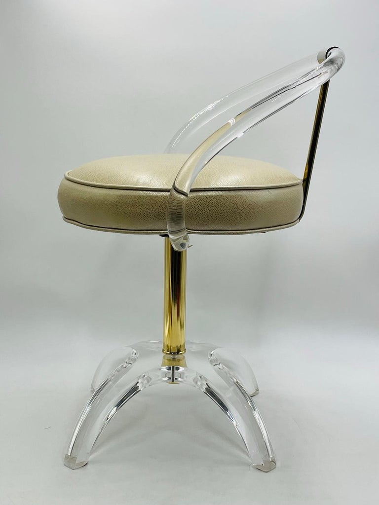 Lucite and Brass Vanity Swivel Chair by Charles Hollis Jones For Sale ...