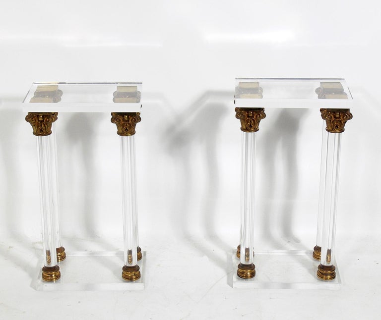 Lucite and Bronze Column Nightstands at 1stDibs