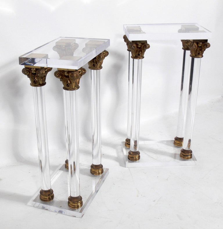 Lucite and Bronze Column Nightstands at 1stDibs