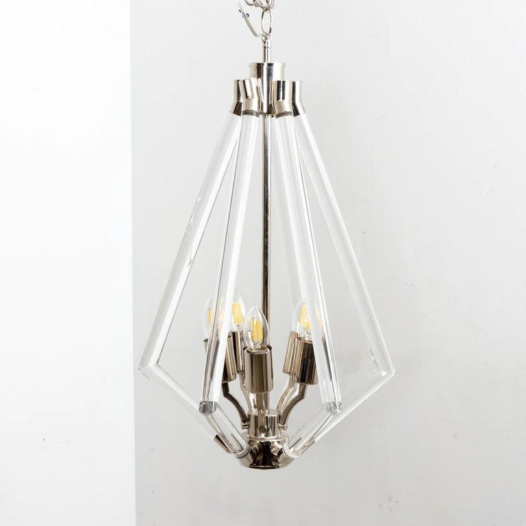 Lucite and Chrome Chandelier For Sale at 1stDibs