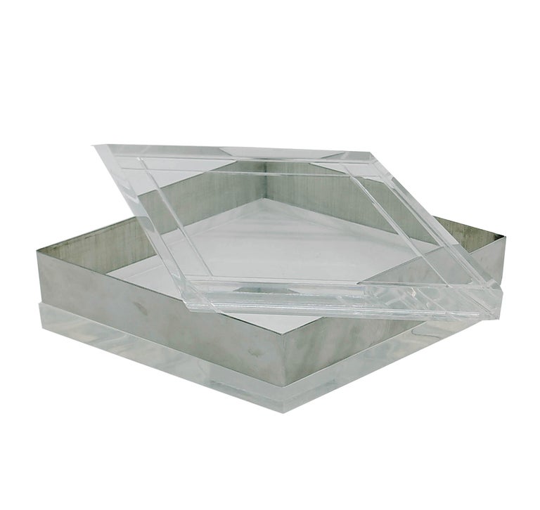 Lucite and Chrome Rhombus Box, Italy, 1970s For Sale at 1stDibs