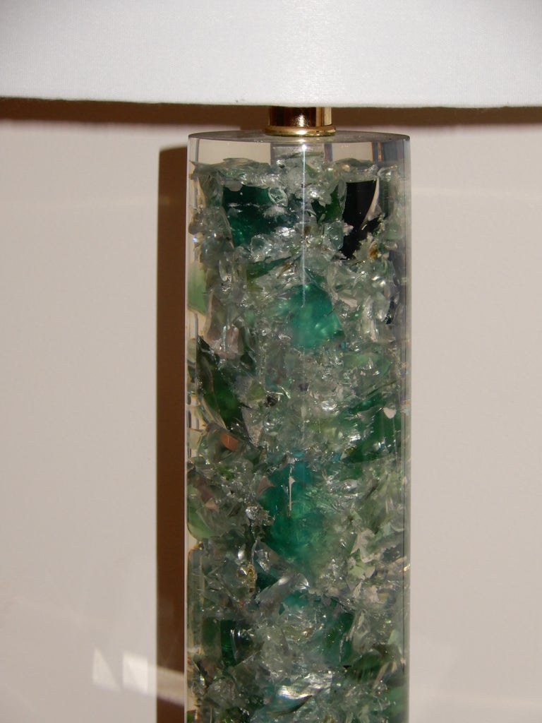 Lucite and Crushed Sea Glass Table Lamp For Sale at 1stDibs