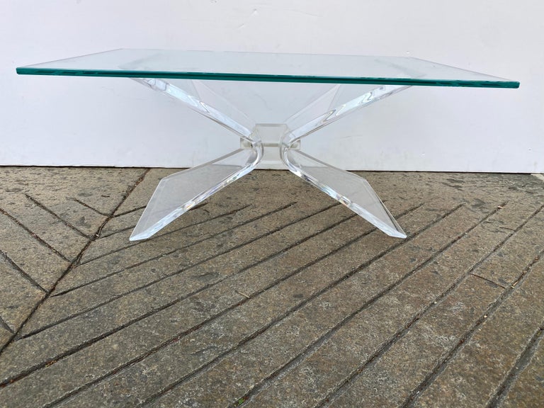 Lucite and Glass Rectangular Splayed Leg Butterfly Coffee Table For ...