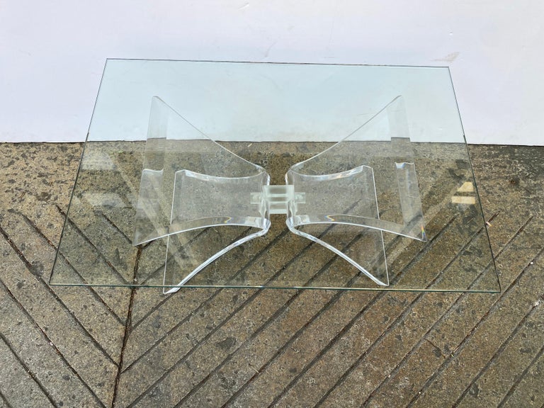 Lucite and Glass Rectangular Splayed Leg Butterfly Coffee Table For ...