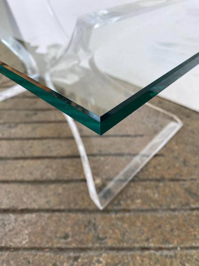 Lucite and Glass Rectangular Splayed Leg Butterfly Coffee Table For ...