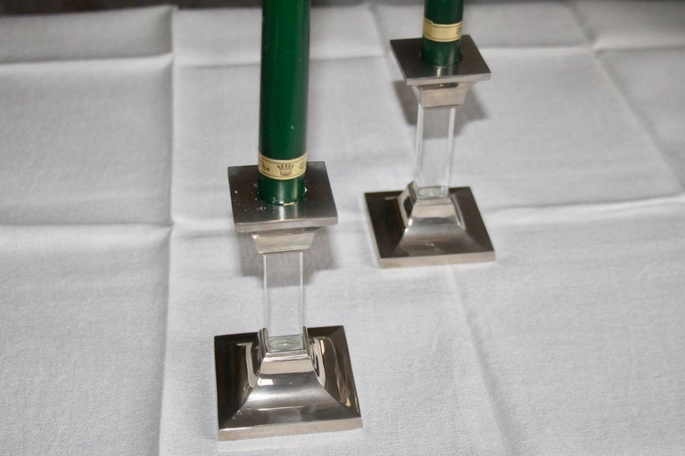Lucite and Metal Pair of Candlestick For Sale at 1stDibs