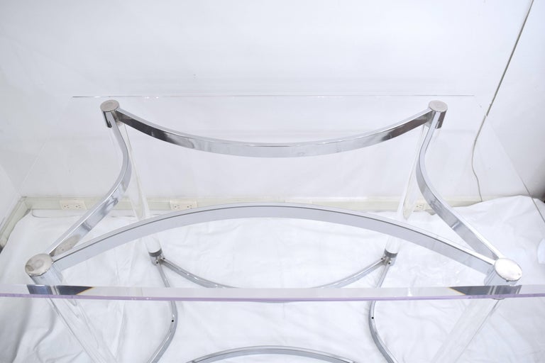 Lucite and Steel Writing Table or Desk in the Style of Charles Hollis ...