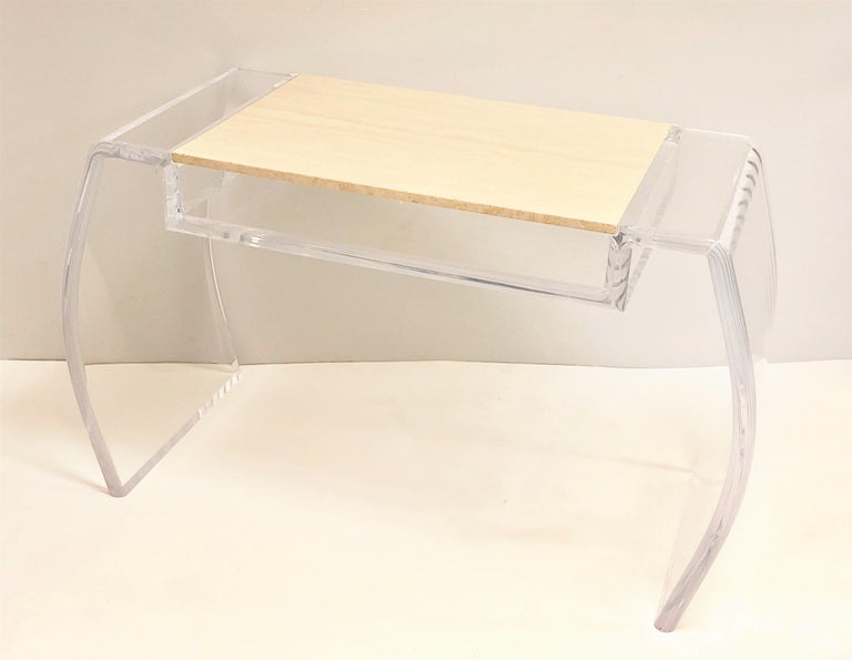 Lucite and Travertine Marble Modern Waterfall Desk Console, 1970s For ...