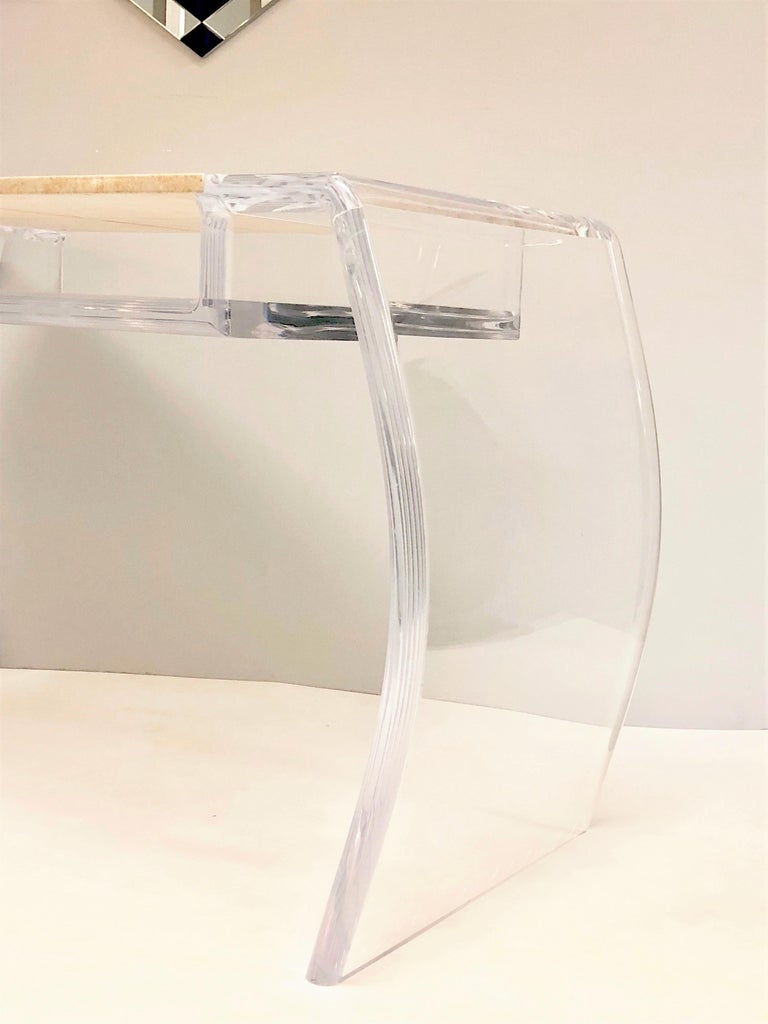 Lucite and Travertine Marble Modern Waterfall Desk Console, 1970s For ...
