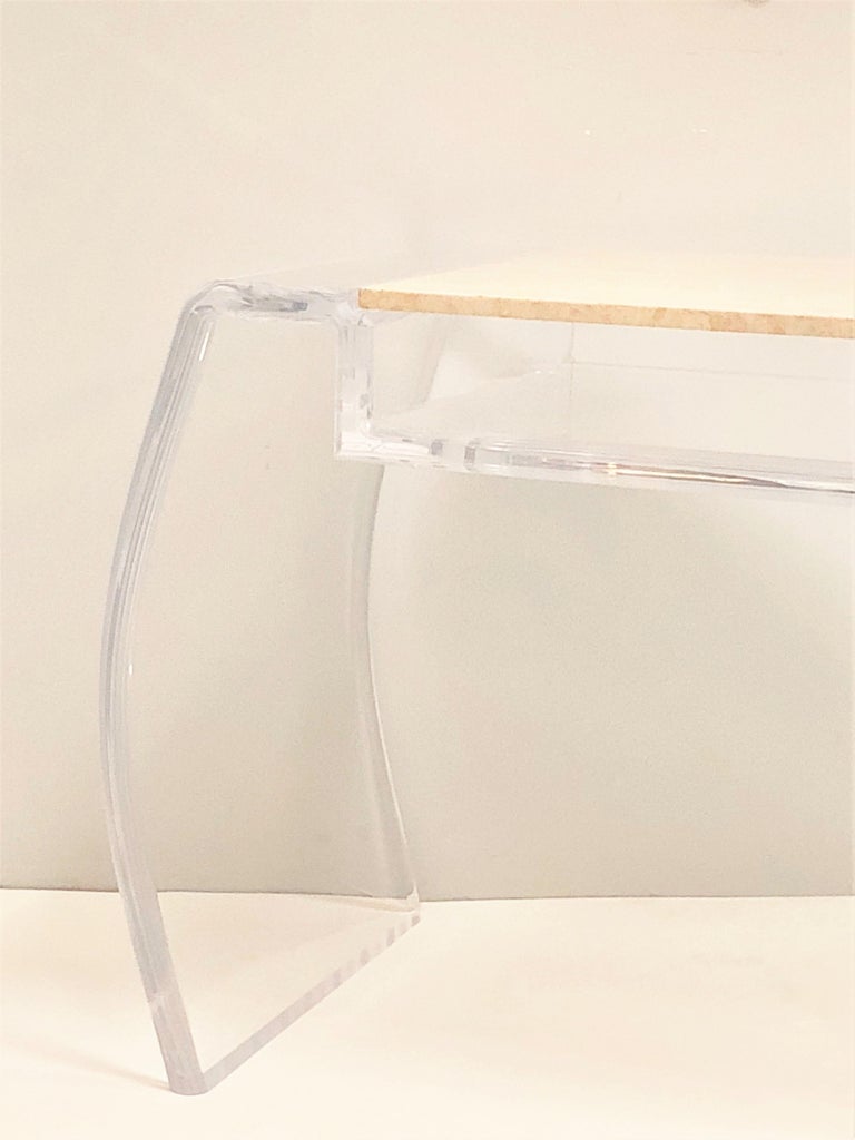 Lucite and Travertine Marble Modern Waterfall Desk Console, 1970s For ...