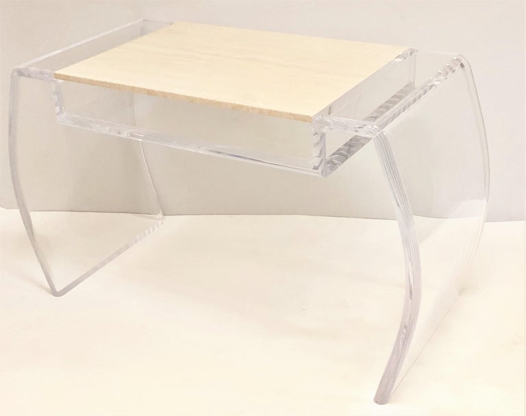 Lucite and Travertine Marble Modern Waterfall Desk Console, 1970s For ...