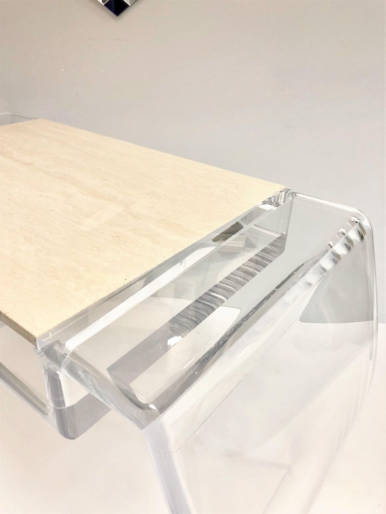 Lucite and Travertine Marble Modern Waterfall Desk Console, 1970s For ...