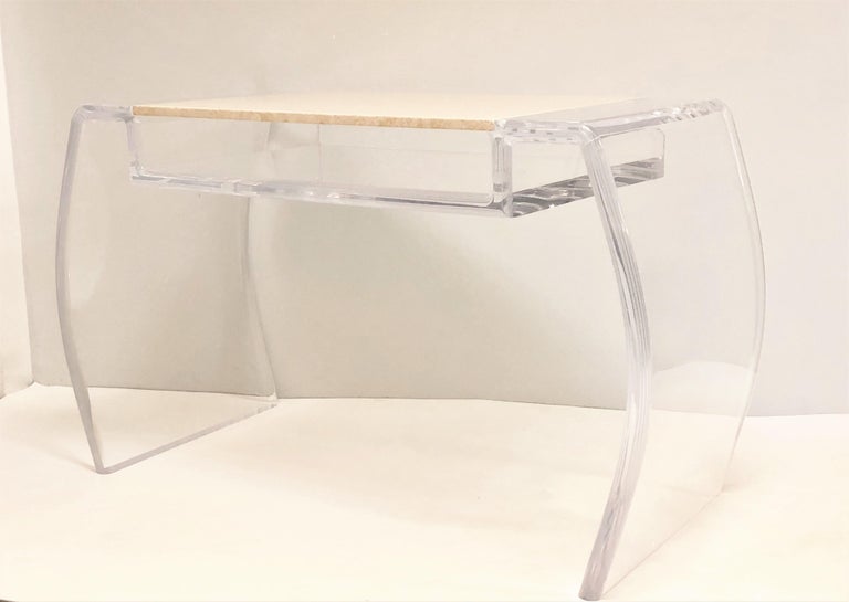 Lucite and Travertine Marble Modern Waterfall Desk Console, 1970s For ...