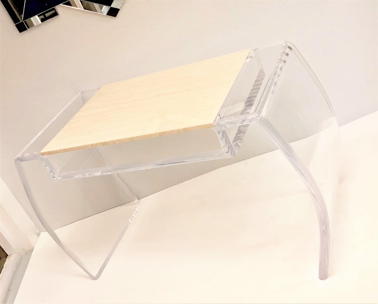 Lucite and Travertine Marble Modern Waterfall Desk Console, 1970s For ...