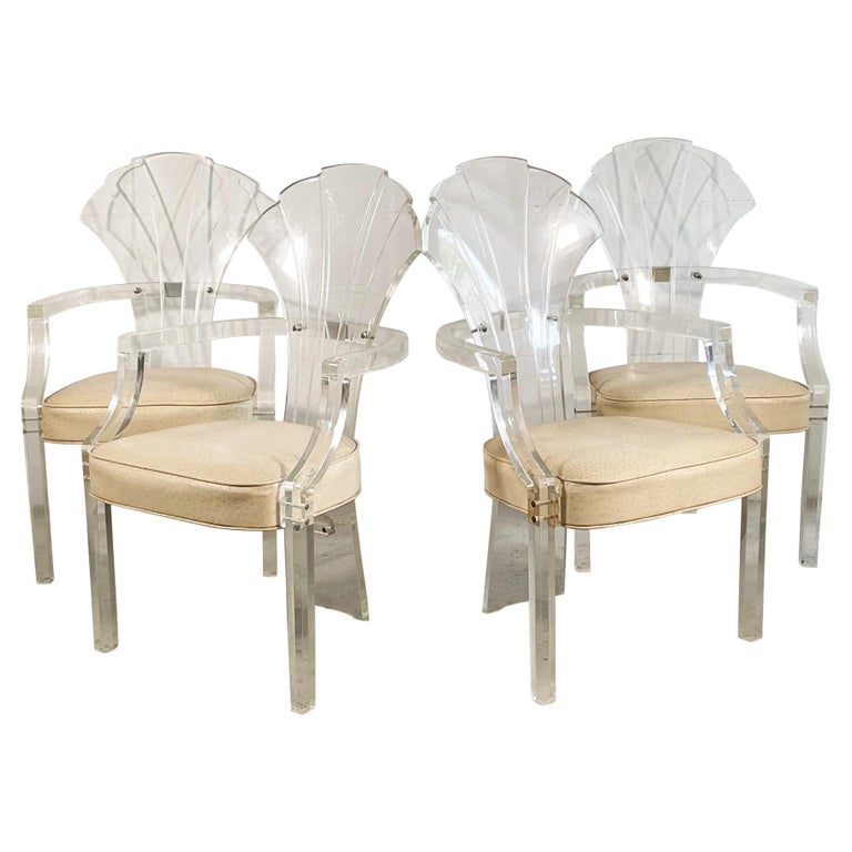 Lucite Art Deco Grotto Shell Back Chairs, Set of 4 at 1stDibs