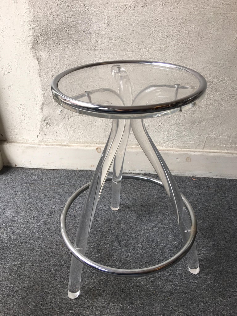 Lucite Bar, 2 Stools and Original Drink Glasses and Ice Bucket at 1stDibs
