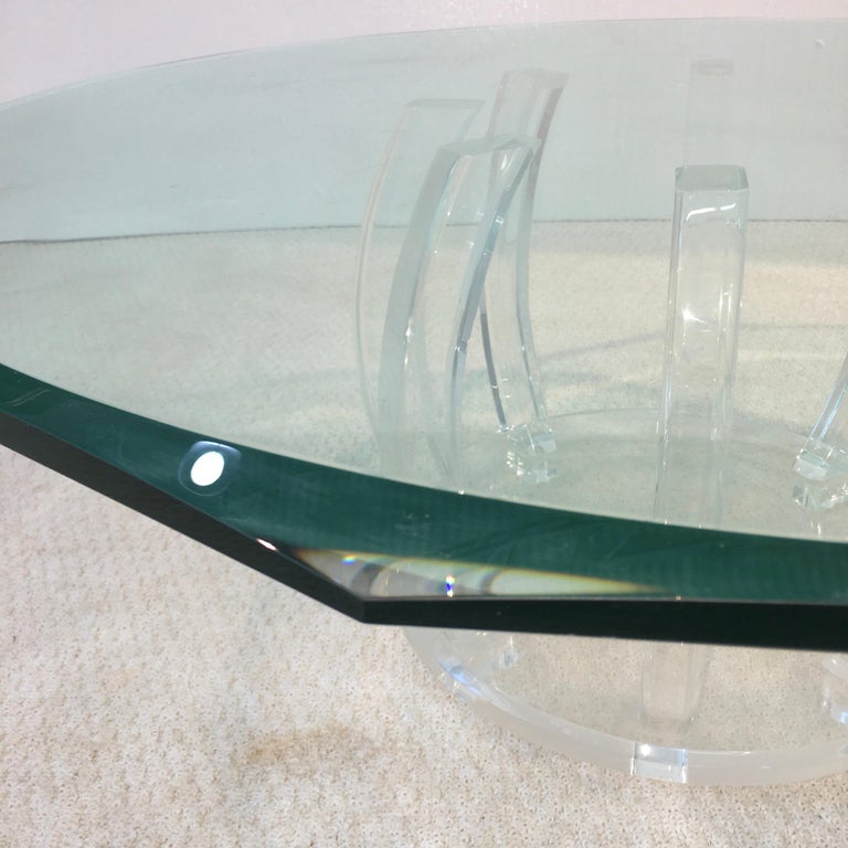 Lucite Barrel Cage Base Cocktail Table with Round 12 Sided Beveled ...
