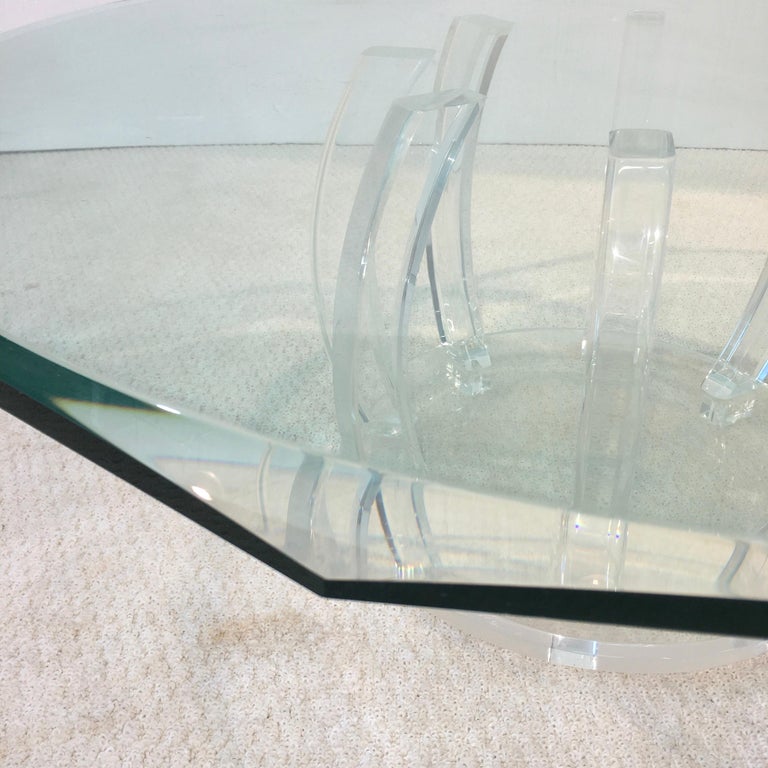 Lucite Barrel Cage Base Cocktail Table with Round 12 Sided Beveled ...