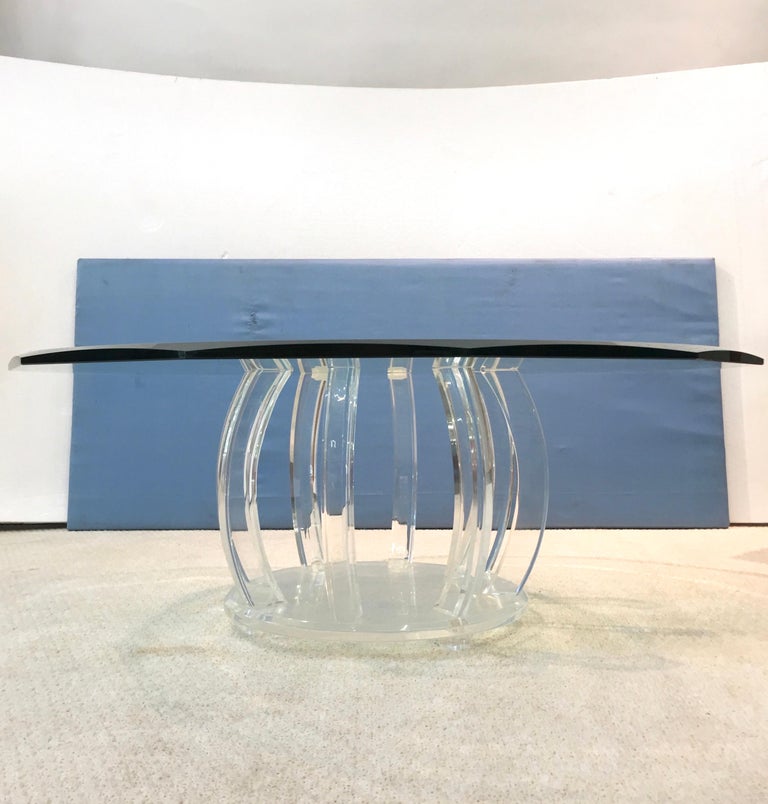 Lucite Barrel Cage Base Cocktail Table with Round 12 Sided Beveled ...