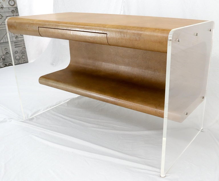 Lucite Base Faux Snake Skin Sculptural Shape One-Drawer Writing Table ...